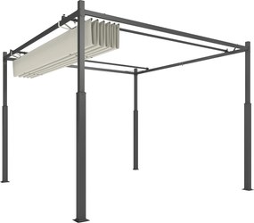 Retrakční posuvná pergola Outsunny 3 x 3 m - Venkovní zahradní pergola s magnetickou fixací, zahradní střecha, vysoká hustota 180 g/m² polyester, slun
