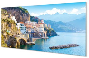 akrylový obraz Itálie pobřeží mořské stavby 100x50 cm