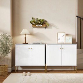 HOMCOM Moderní sideboard 2 dveře – mramorový vzhled, nastavitelný prostor, kovové nohy, bílé, 80 x 39,1 x 76 cm