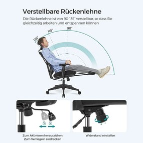Ergonomická kancelářská židle s podnožkou, maximální nosnost 150 kg, černá