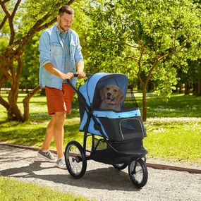 PawHut kočárek pro psy s odrazkami, skládací, úložný košík, ochrana proti slunci, síťované okno, Oxford, modrý| Aosom