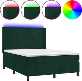 Box spring postel s matrací a LED tmavě zelená 140x190 cm samet 3139442