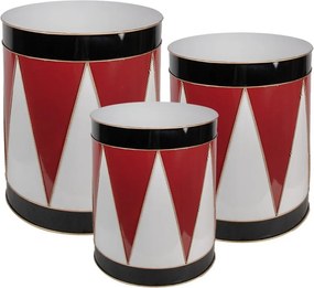 Červeno-bílý vánoční kovový buben Drum L - Ø 43*51 cm