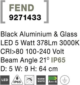 NV 9271433 Venkovní sloupkové svítidlo FEND černý hliník a sklo LED 5W 3000K 100-240V 21st. IP65 - NOVA LUCE