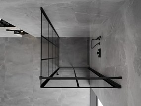 Mexen Mist-B, 1-křídlý ​​výklopný sprchový kout, pravý, 70 x 70 cm, čiré sklo-černá mřížka, 8A2T-070-070-70-77-P