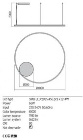 Redo Závěsné LED svítidlo ORBIT ø 100 cm, 4000K Barva: Bílá, Stmívání, řízení: DALI