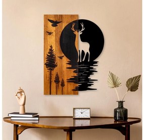 Asir | Nástěnná dekorace 43x58 cm jelen a měsíc dřevo/kov | AS1643