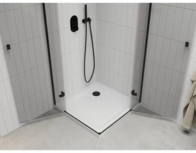 Mexen Roma Duo sprchový kout s otočnými dveřmi 80 x 80 cm, Průhledné, Černá + sprchová vanička Flat - 854-080-080-70-02-4010B