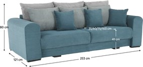 Extra prostorná pohovka, modrá / mentolová / světle šedá, Gilena BIG SOFA