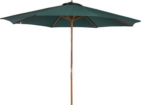 Parasol Outsunny Ø300x250 cm se dřevěným kmenem a navíjecím systémem s 8 žebry pro zahradu, terasu, patio Zelený | Aosom