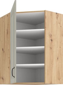 STILO ac | horní skříňka 60x60 GN-90 1F (45°) rohová s policemi | VYSOKÁ | UNI dvířka | artisan/světle šedá