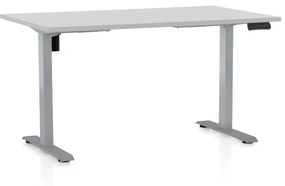Výškově nastavitelný stůl OfficeTech B, 140 x 80 cm, šedá podnož, světle šedá