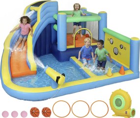 AIYAPLAY Skákací hrad s fukarem 9v1, vodní park, skluzavka, trampolína, bazén s míčky, Oxford, vícebarevný