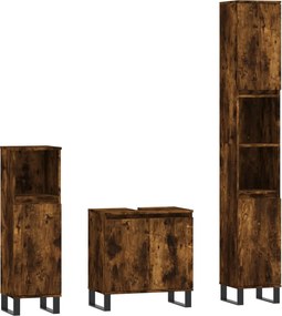 3dílný set koupelnových skříněk kouřový dub kompozitní dřevo 3187802