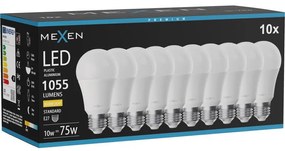 Mexen Nova 10x LED žárovka E27, A60, 10W, Teplá - 3000K, 1055 lm - L100-E27-1030-01x10