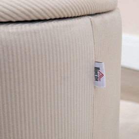 HOMCOM Sada 2 kusů kulatých úložných taburetků s odnímatelným víkem v corduroy vzhledu – krémově bílá