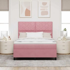 Postel s boxspringem s čelo Růžová 160 x 200 cm samet 3339913
