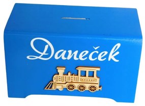 Dětská pokladnička otevírací jméno a vláček