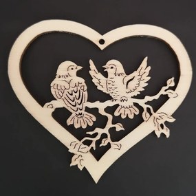 AMADEA Dřevěná ozdoba srdce s ptáčky 6 cm