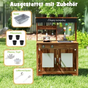 Costway Bahenní kuchyňka dětská venkovní dětská kuchyňka jedlové dřevo se 4