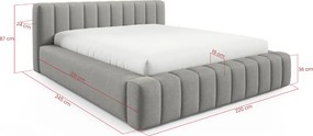 Čalouněná postel FRODIONE, 180x200 cm, s úložným prostorem a roštem Úložný prostor: S kovovým rámem úložného prostoru, Barva látky Wind: Světle šedá (Wind 84)