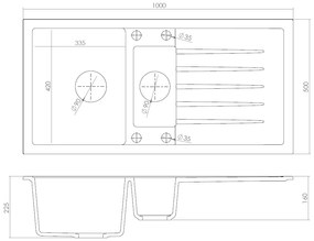 Béžový (pískový) 1,5 komorový kuchyňský granitový dřez QUADRON BRUCE 156