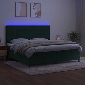 Box spring postel s matrací a LED tmavě zelená 200x200 cm samet 3136146