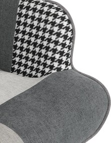 Relaxační křeslo ušák s podnožkou LYRO - šedá patchwork látka