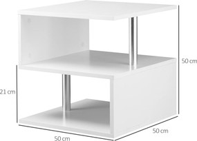 HOMCOM Malý stolek u pohovky s otevřeným S-zásuvkovým prostorem, moderní design 50x50x50 cm, bílý