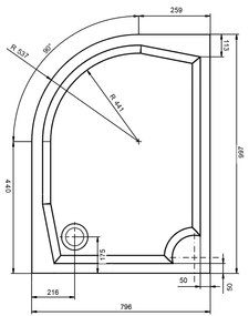 Gelco, RIVA sprchová vanička z litého mramoru, čtvrtkruh 100x80cm, pravý, GR10080R
