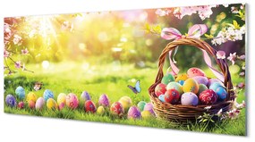 akrylový obraz Basket vejce květina louka 120x60 cm