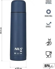 NILS Camp NC3803 modrá / Termoska / 500 ml / nerezová ocel / 12 h tepl