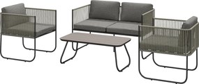Zahradní nábytek Outsunny z poly rattanové lounge sady se sofa, křeslem, stolem a polštáři pro 4 osoby – odolná sedačka pro zahradu a balkon, hnědá +