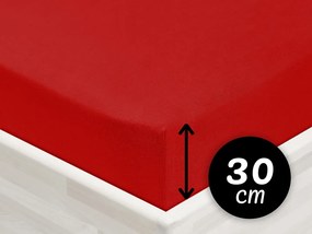 Jersey napínací prostěradlo na vysokou matraci JR-007 Sytě červené 200 x 220 - výška 30 cm