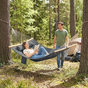 Houpací síť Outdoor 200x140 cm, dvouvrstvá houpací síť s kapsou na zásobník na hlavu, dřevěné tyče do 200 kg