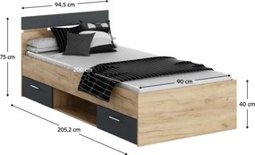 Postel MICHIGAN NEW 90x200, dub artisan/grafit, Kondela 0000373275
