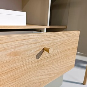 YUKI b | šatní skříň 2 | 90 cm | s policemi, zásuvkami a šatní tyčí | béžovošedá/dub/eukalyptová zelená