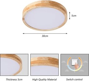 Brilagi - LED Stropní sv. WOODLINE LED/24W/230V 3000/4000/6000K dub pr. 30 cm