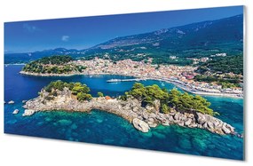Obraz na skle Řecko Panorama moře město 140x70 cm