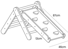 Šedý pikler trojúhelník z borovicového dřeva 46x87x60 cm Montessori – Meowbaby