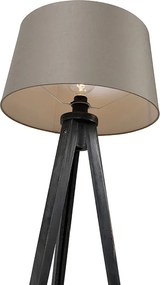 Stojací lampa se třemi nohami černá s lněným stínítkem taupe 45 cm - Tripod Classic