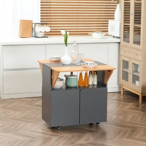 HOMCOM Skládací stůl šetřící prostor pro 4 osoby s 4 kolečky, skrytým regálem a skříňkou s dvířky, 70x83x75 cm, Žlutý a Šedý | Aosom