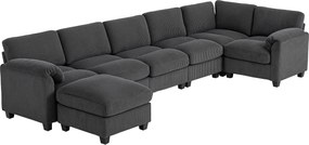 HOMCOM U-tvarovaná rohová sedací souprava, 292×224 cm — kordurový potah, kapsové pružiny, odnímatelný taburet | Aosom