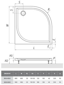 Roth Project Line DREAM-M 900 čtvrtkruhová sprchová vanička 90 x 90 cm 8000150 litý mramor