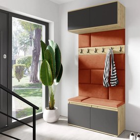 Eka Předsíňová stěna s čalouněnými panely Trinity 23 - Dub Artisan s černou / Okrová 2325