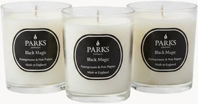 Sada ručně vyrobených vonných svíček Black Magic (granátové jablko, růžový pepř, mučenka), 3 díly