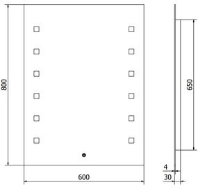 Mexen Ner, LED koupelnové zrcadlo s podsvícením 60x80 cm, 6000K, ochrana proti zamlžování, 9809-060-080-611-00