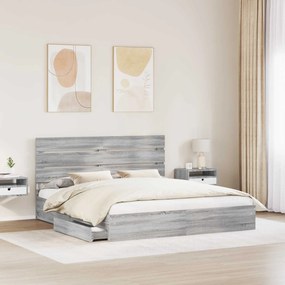 Postel s úložným prostorem se zásuvkou Šedá Sonoma 200 x 200 cm 3411877