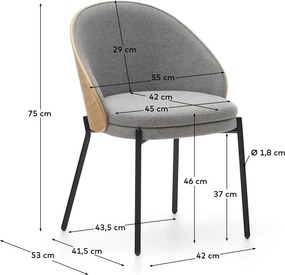 Šedé/v přírodní barvě čalouněné jídelní křeslo Eamy – Kave Home