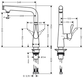 Hansgrohe Metris Select, páková dřezová baterie 260, vzhled nerezový 14847800